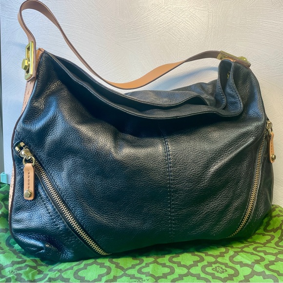 orYANY | Bags | Oryany Large Pebbled Leather Two Tone Hobo Bag Black ...